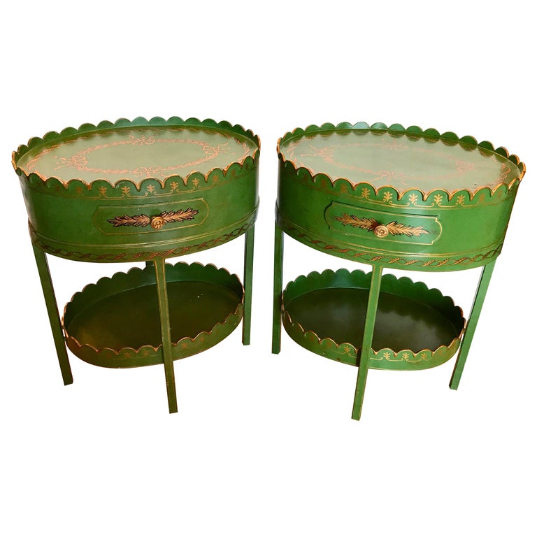 Pair of Maitland Smith Hand Painted Tole Tables at 1stDibs