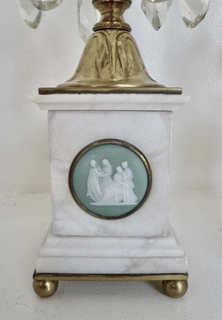 Pair Marble, Jasper Ware and Crystal Lustres, or Candlesticks For Sale ...