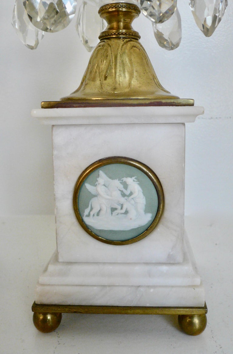 Pair Marble, Jasper Ware and Crystal Lustres, or Candlesticks For Sale ...