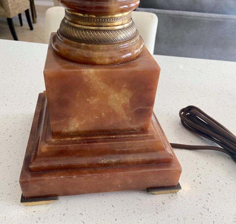 Pair Marbro Neoclassic Amber Column Alabaster Table Lamps For Sale at ...