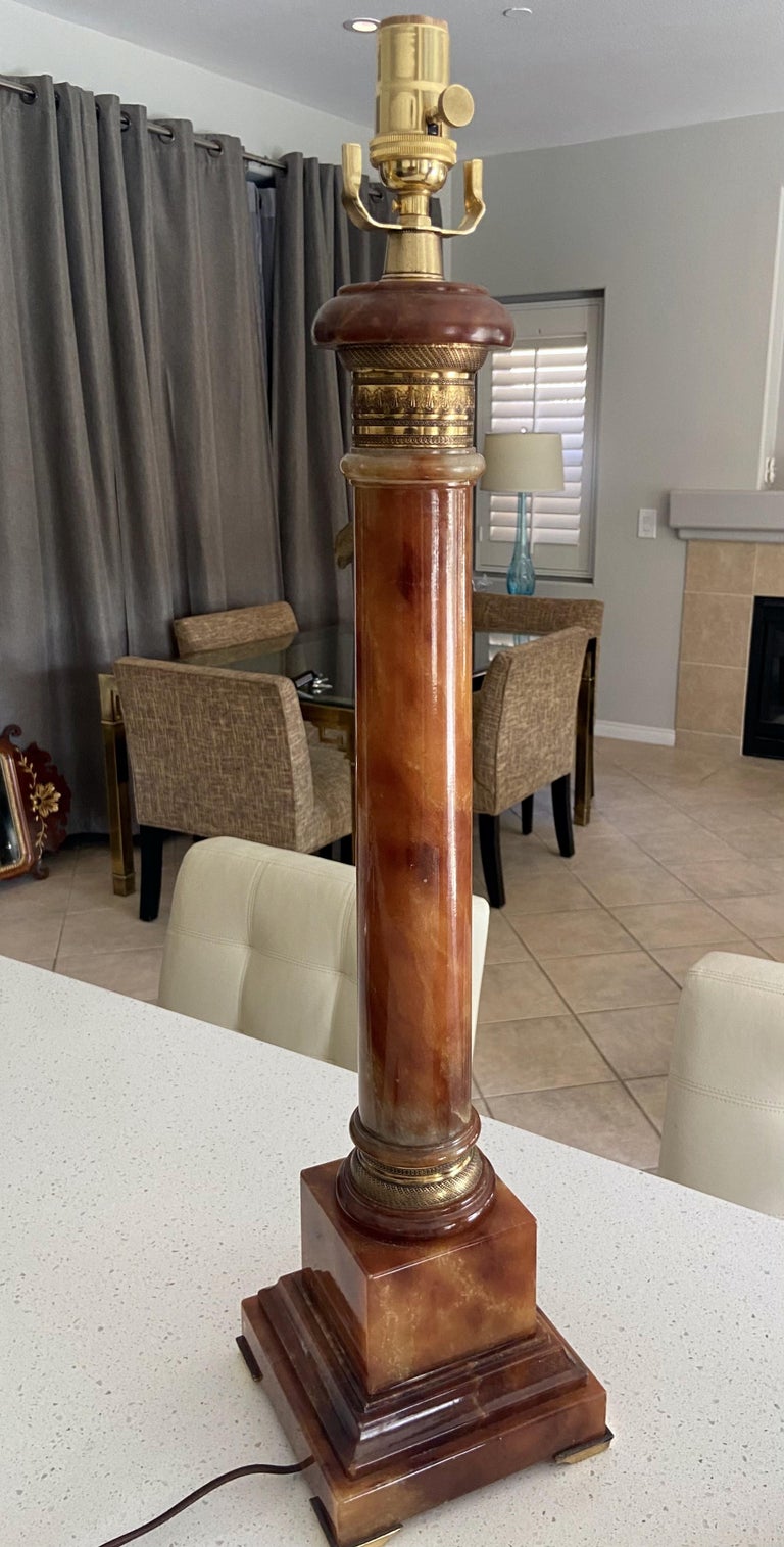 Pair Marbro Neoclassic Amber Column Alabaster Table Lamps For Sale at ...