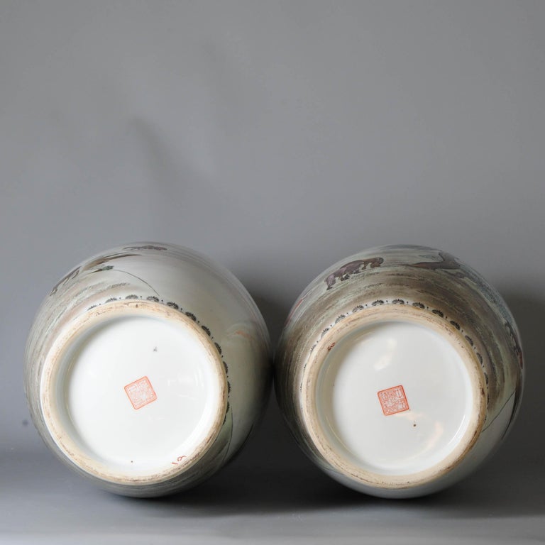 Pair Marked Chinese Porcelain ProC Vases Horses of Wang Mu Calligraphy ...