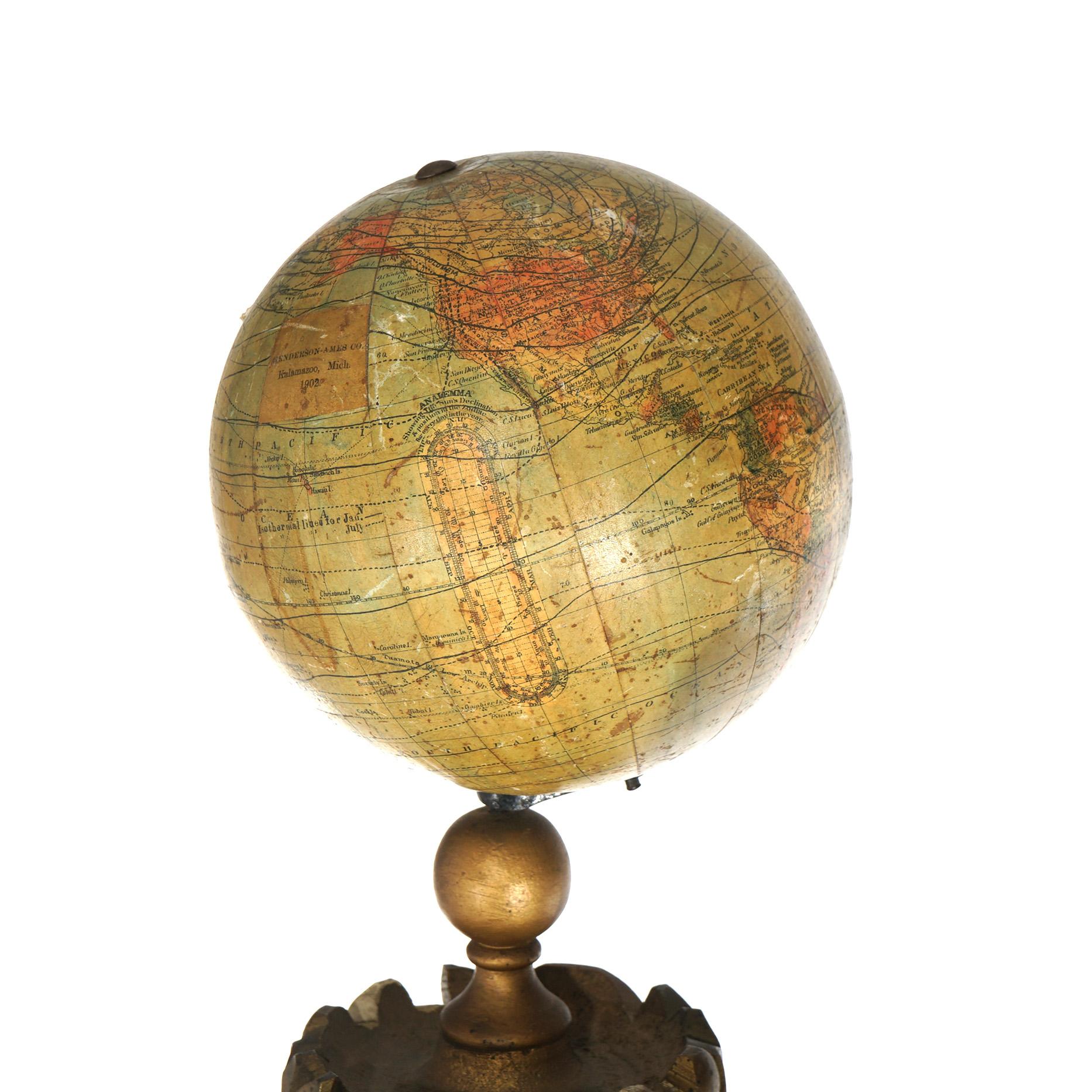 Pair Masons Classical Giltwood Columns with Globes by Henderson-Ames ...