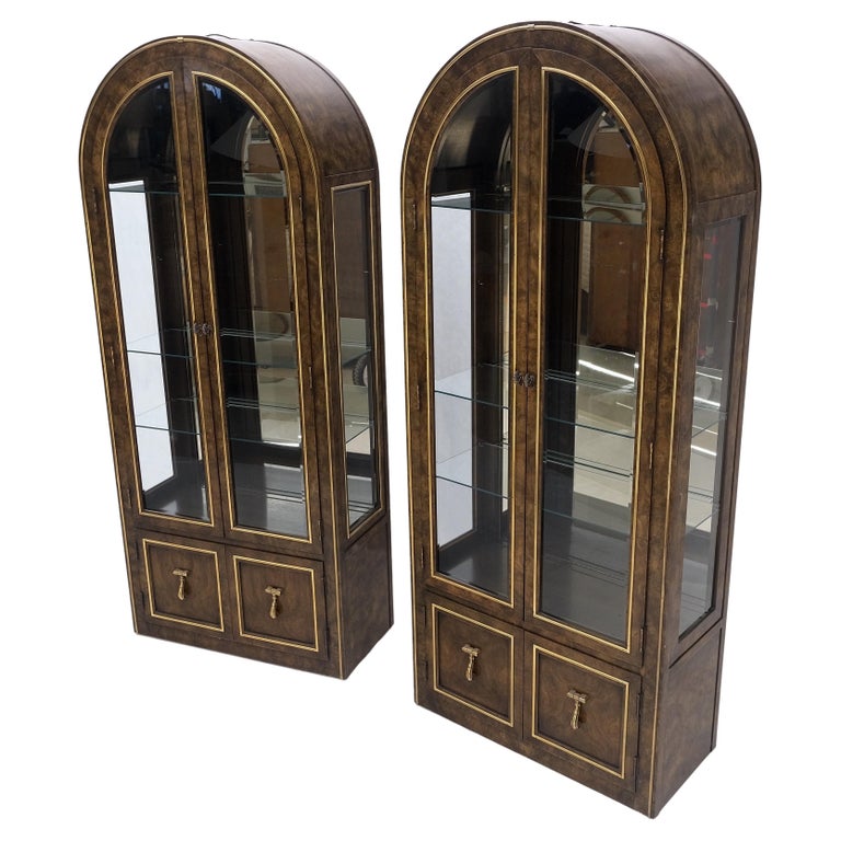 Pair Mastercraft Dome Shape Burl Wood Curio Display Cabinets w Shelves ...