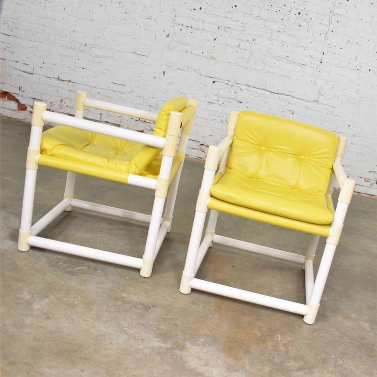 MCM Outdoor PVC Side Chairs Yellow Vinyl Upholstery, Decorion Fun ...