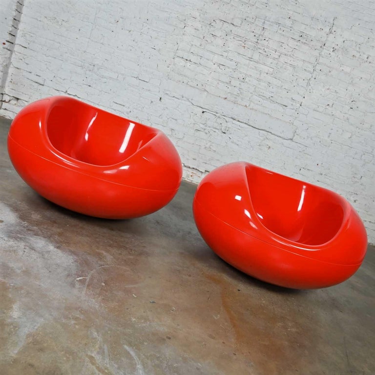 Pair MCM Red Polystyrene Original Pastil Rocking Chairs by Eero Aarnio ...