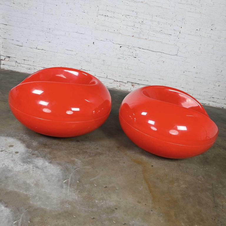 Pair MCM Red Polystyrene Original Pastil Rocking Chairs by Eero Aarnio ...