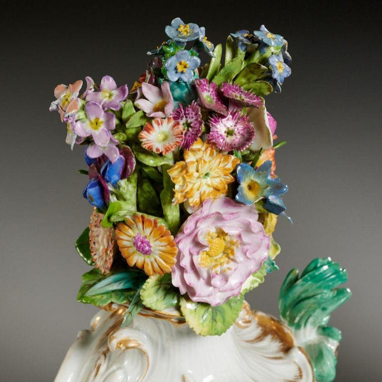 Pair of Meissen Vases with Floral Bouquets at 1stDibs