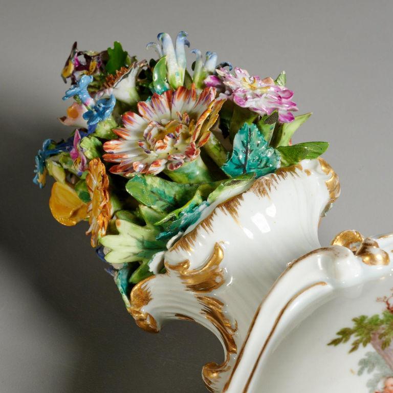 Pair of Meissen Vases with Floral Bouquets at 1stDibs