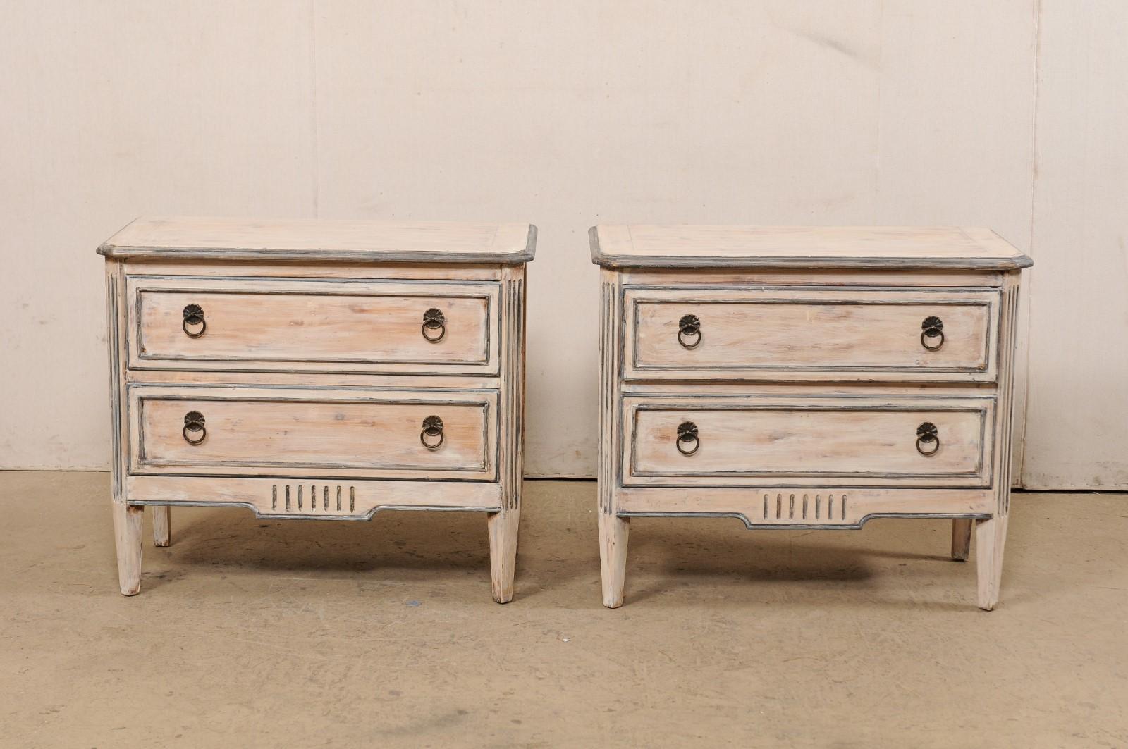 Pair Mid-20th C. Carved and Painted Two-Drawer Chests with Gustavian ...