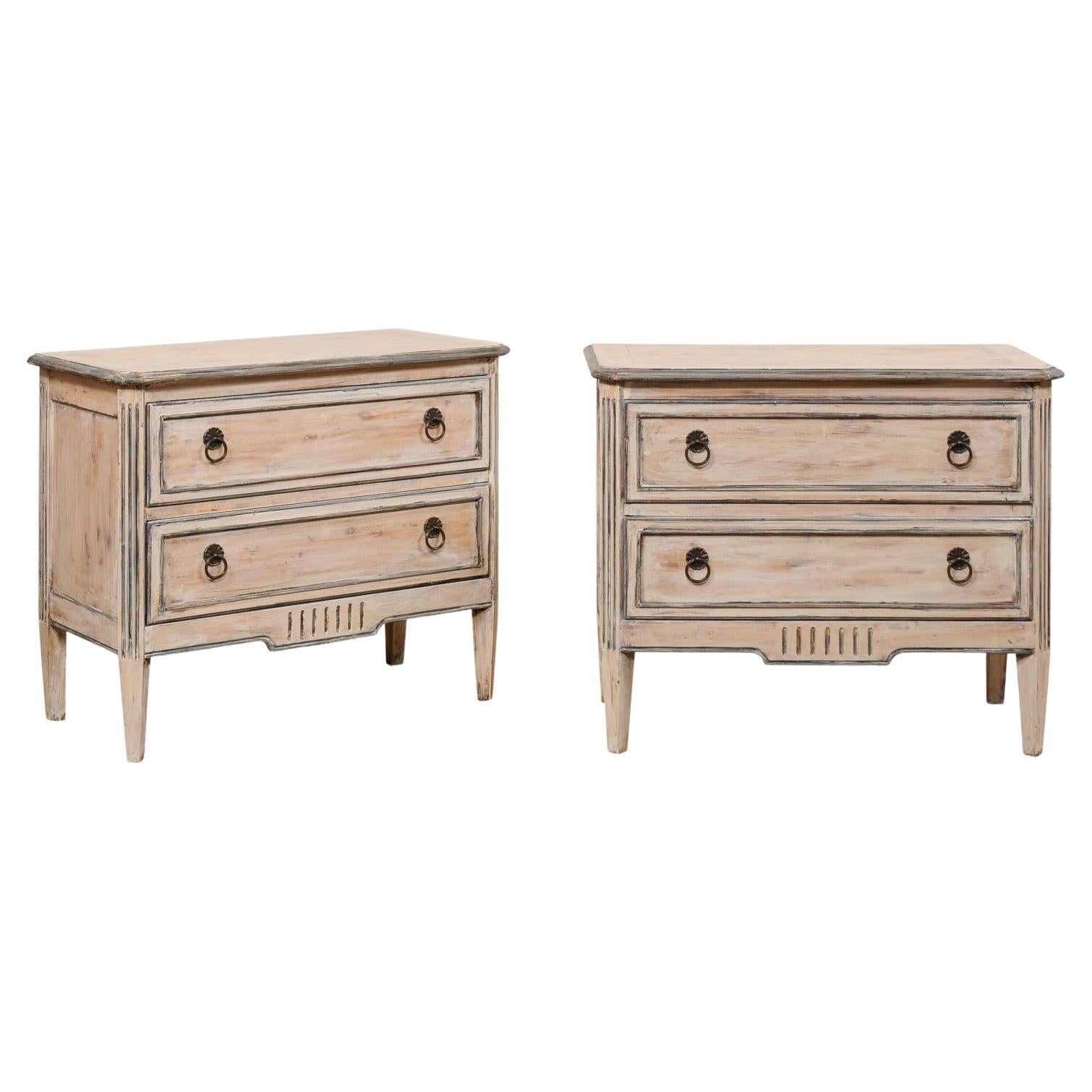 Pair Mid-20th C. Carved and Painted Two-Drawer Chests with Gustavian ...