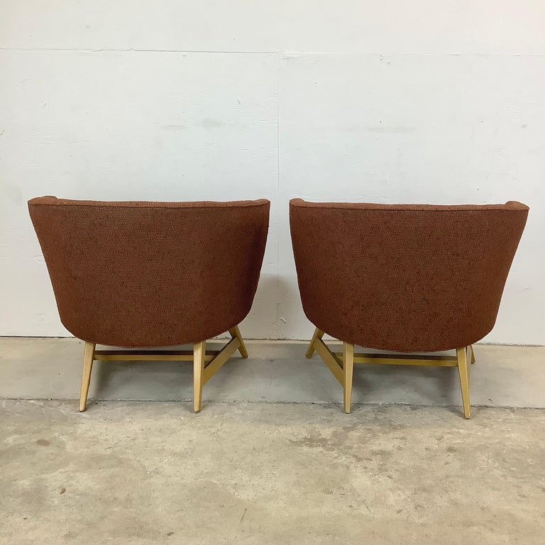 Pair Mid-Century Barrel Back Lounge Chairs For Sale at 1stDibs