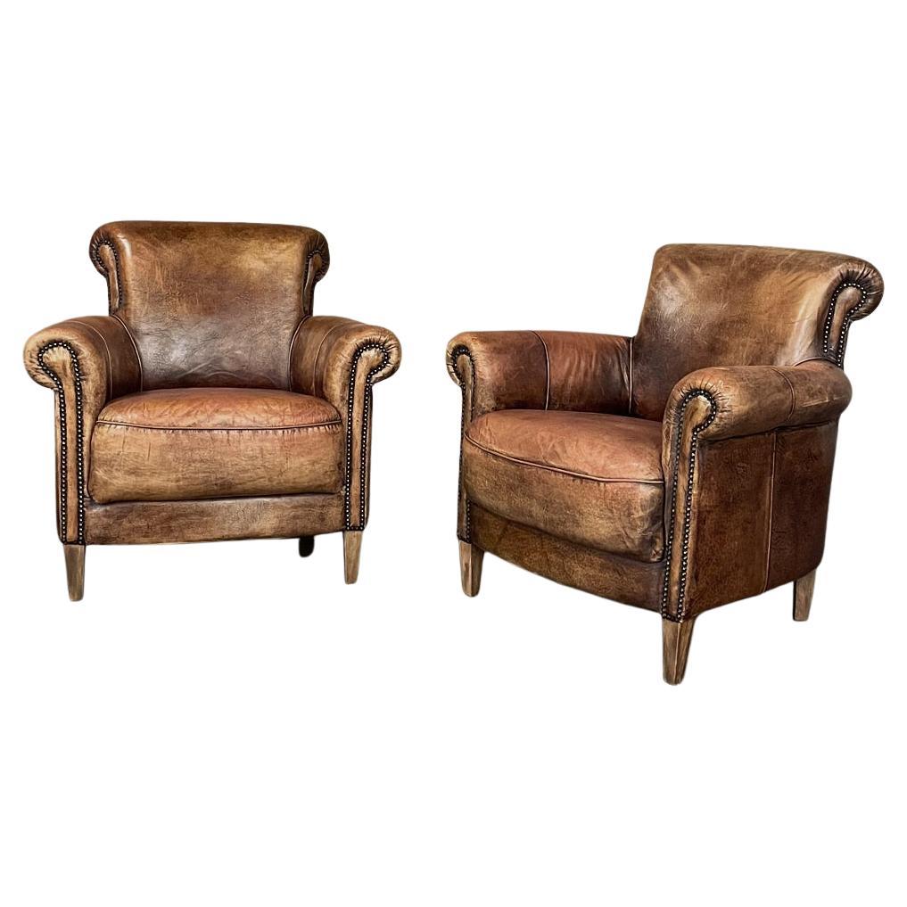 Pair of Mid Century Chocolate Leather Recliner Club Chairs at 1stDibs