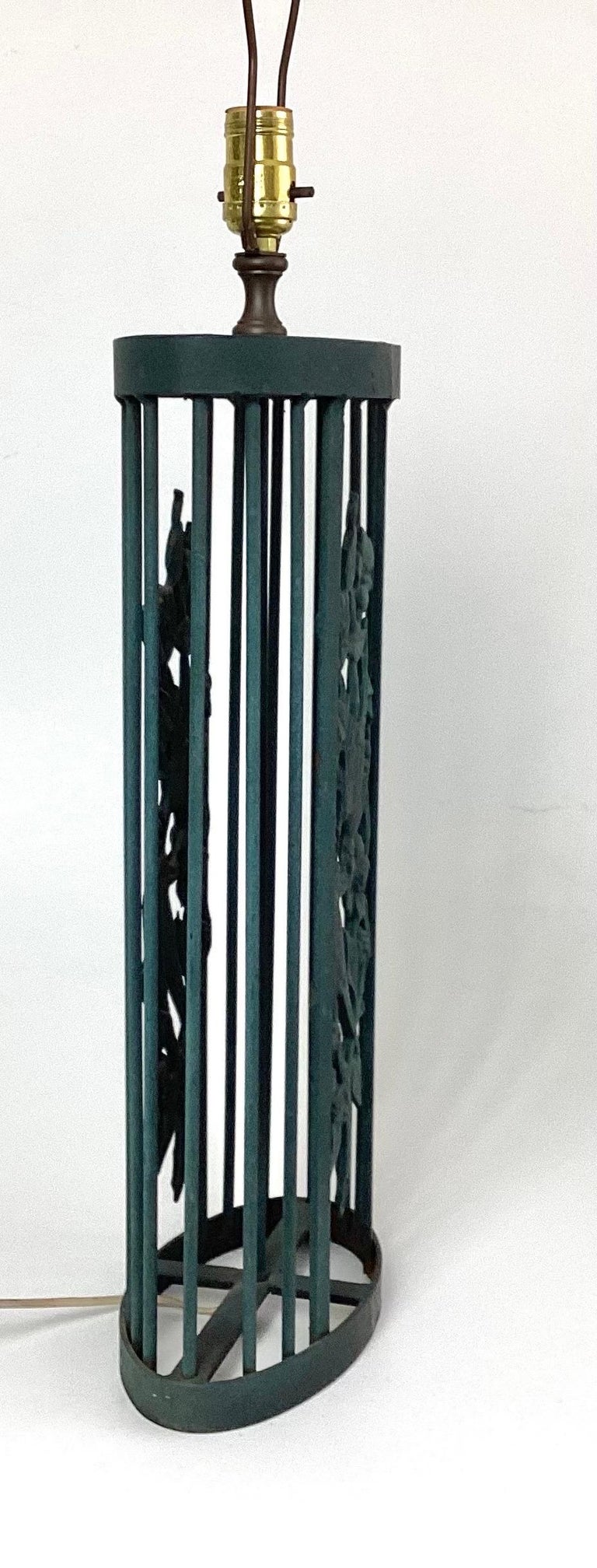 Pair Mid Century Green Cast Iron Table Lamps For Sale at 1stDibs