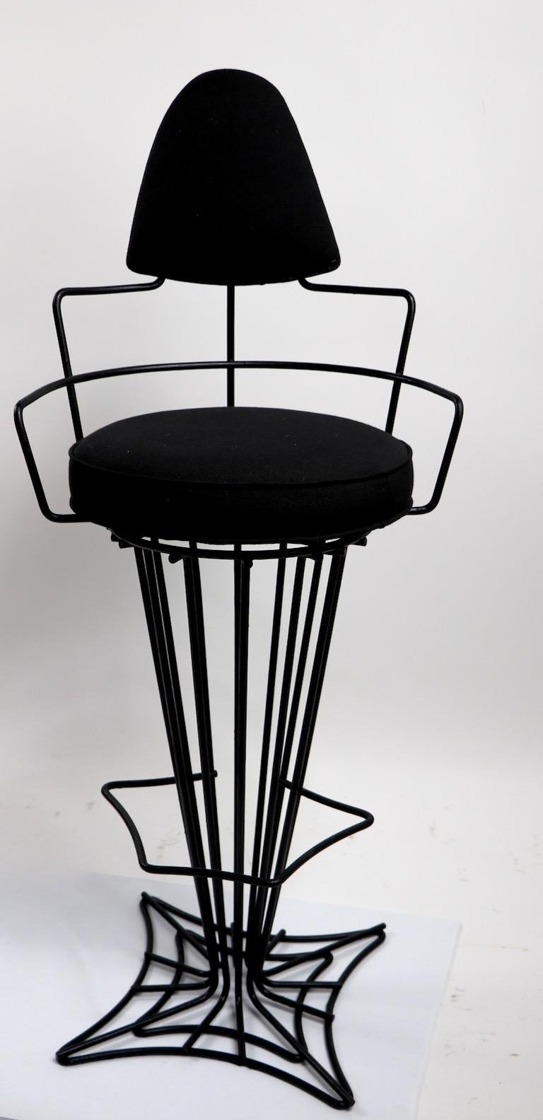 Pair of Mid Century Highback Wrought Iron Swivel Counter Stools at 1stDibs