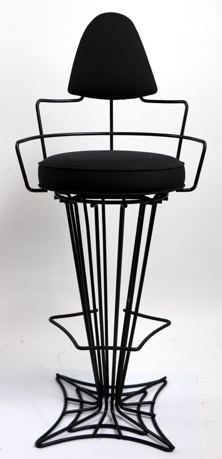 Pair of Mid Century Highback Wrought Iron Swivel Counter Stools at 1stDibs