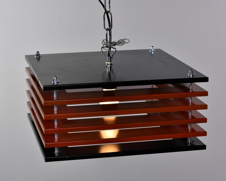 Pair Mid Century Italian Black and Orange Square Metal Pendant Lights ...