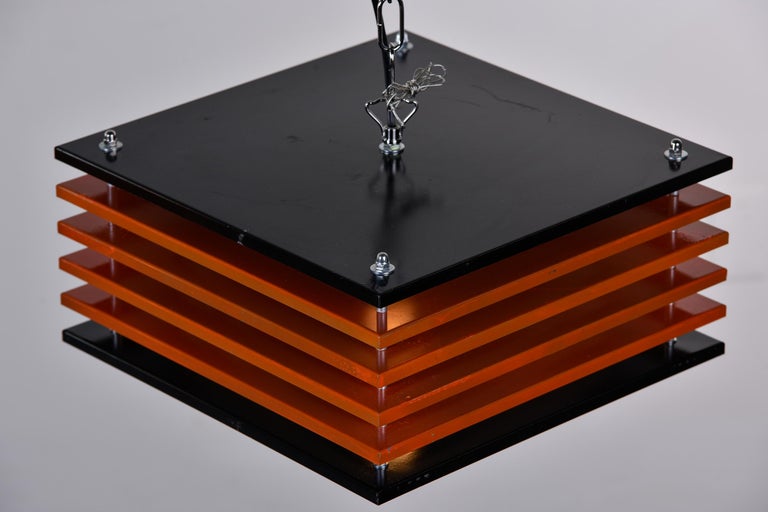 Pair Mid Century Italian Black and Orange Square Metal Pendant Lights ...