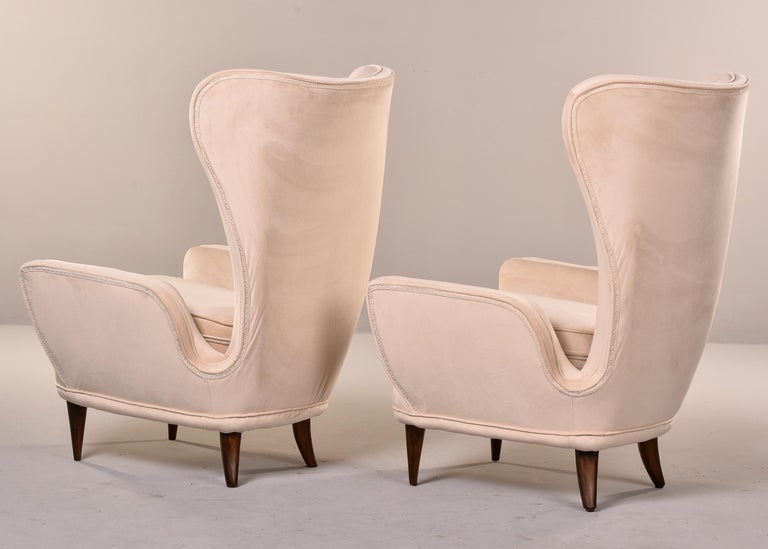 Pair Mid Century Italian Winged Arm Chairs with Cream Upholstery For ...