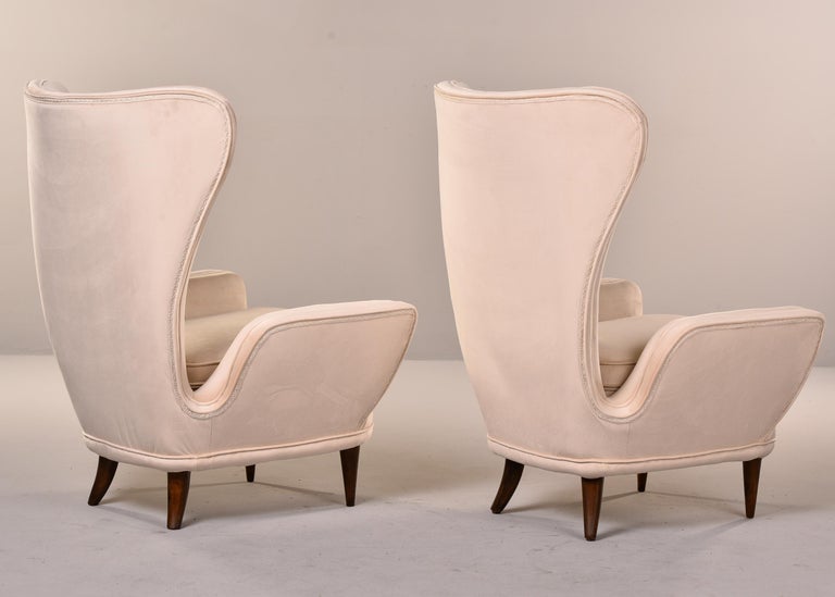Pair Mid Century Italian Winged Arm Chairs with Cream Upholstery For ...