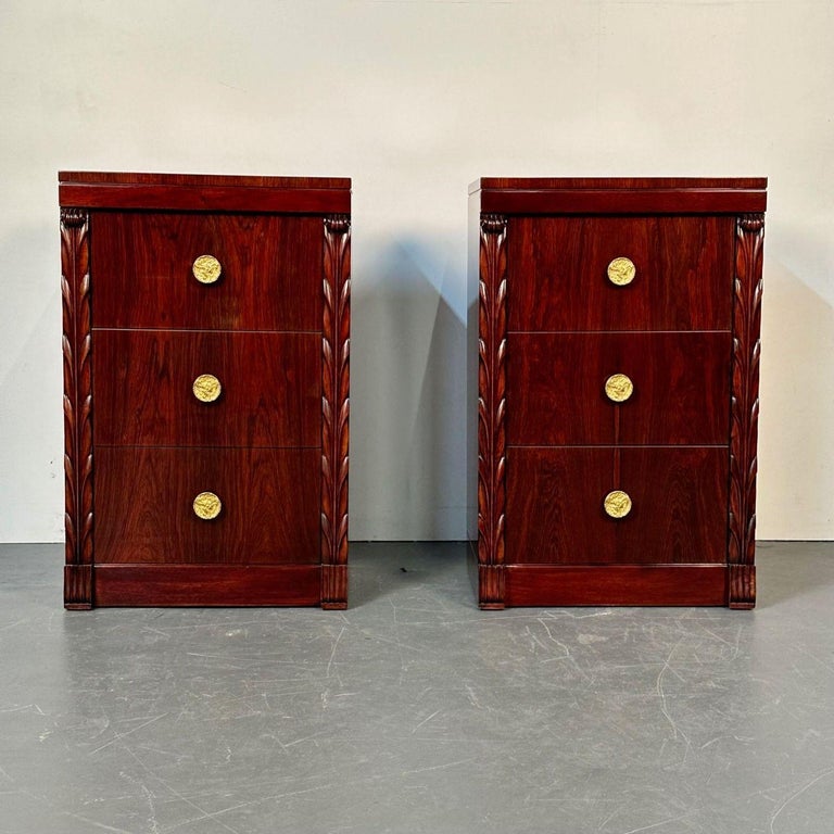Pair Midcentury Labeled John Stuart Polished Rosewood Nightstands / Side Tables For Sale at 1stDibs