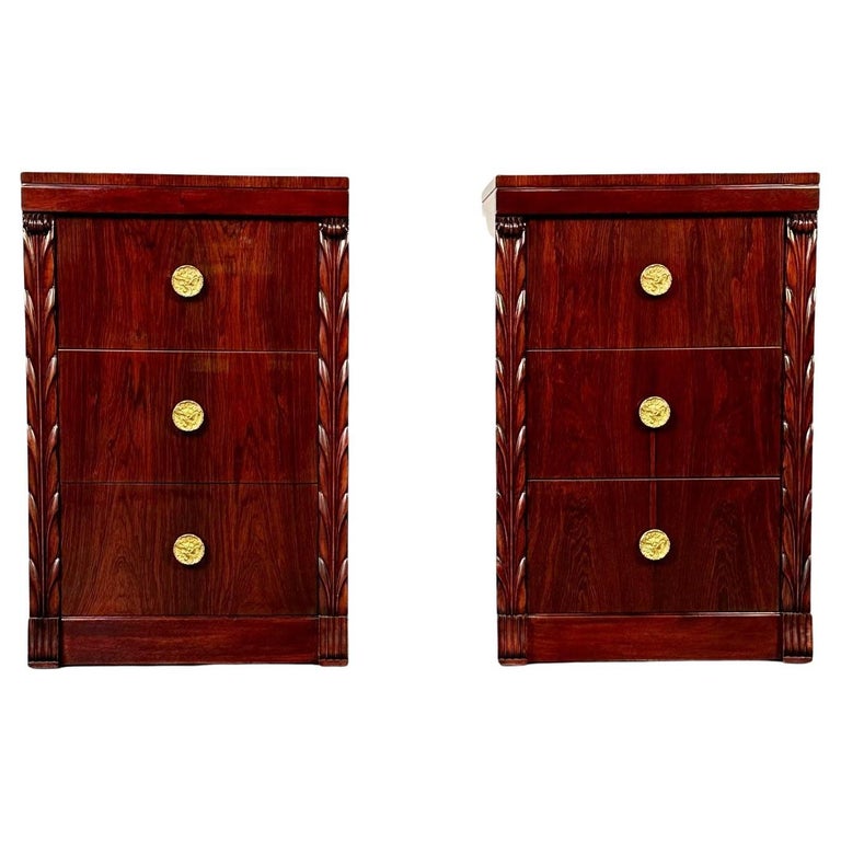 Pair Midcentury Labeled John Stuart Polished Rosewood Nightstands / Side Tables For Sale at 1stDibs