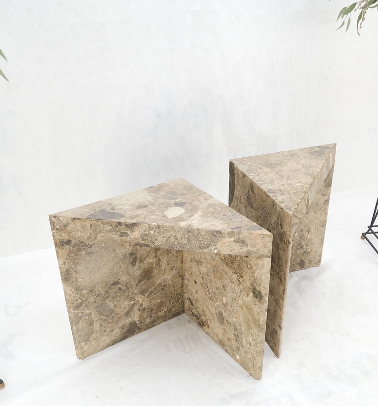 Pair Midcentury Marble Onyx Triangle Shape End Side Tables Night Stands ...
