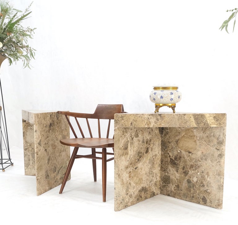 Pair Midcentury Marble Onyx Triangle Shape End Side Tables Night Stands ...