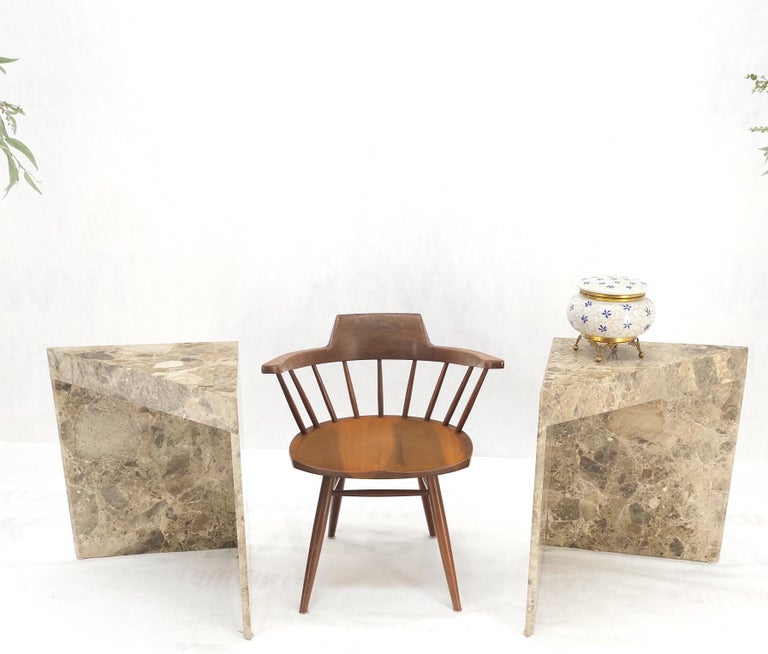 Pair Midcentury Marble Onyx Triangle Shape End Side Tables Night Stands ...