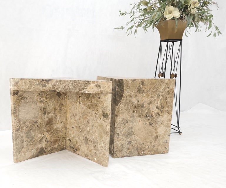 Pair Midcentury Marble Onyx Triangle Shape End Side Tables Night Stands ...