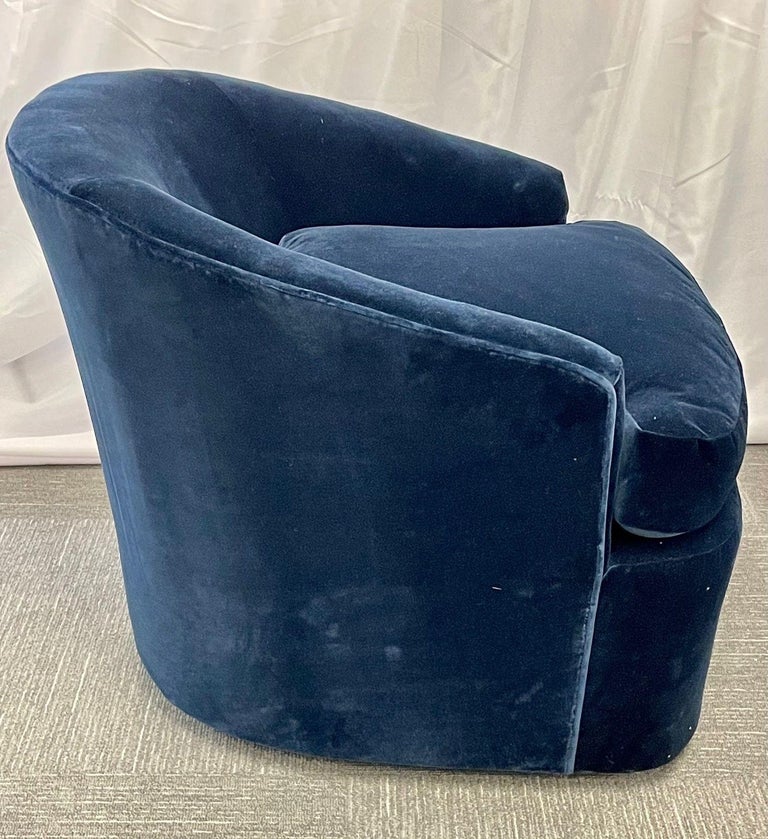 Pair Mid-Century Modern Baughman Style Blue Suede Tub / Swivel / Lounge ...