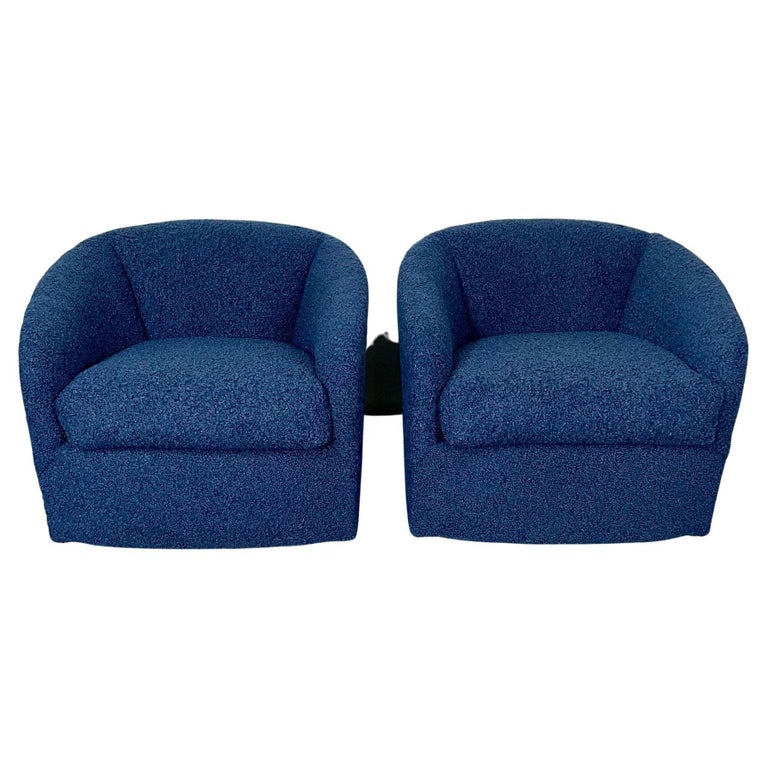 Pair Mid-Century Modern Blue Barrel / Swivel Chairs, American Designer ...