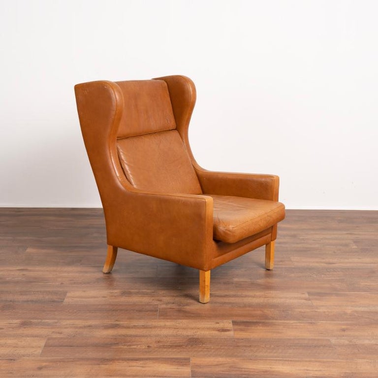 Pair, Mid Century Modern Brown Leather Ear Flap Club Chairs by Mogens ...
