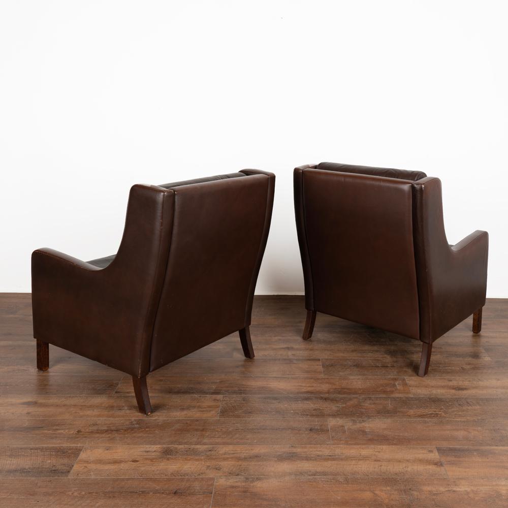 Pair, Mid-Century Modern Brown Vintage Leather Wingback Arm Chairs by ...