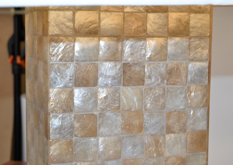 Pair, Mid-Century Modern Capiz Shell Over Wood Square Table Lamps For ...