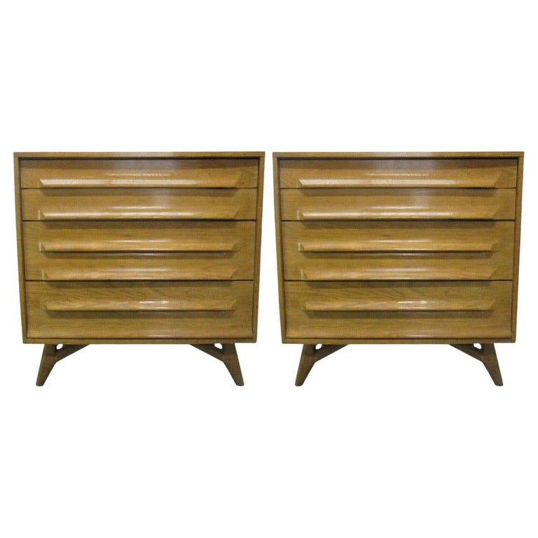Pair Mid-Century Modern Cerused Oak Chests For Sale at 1stDibs