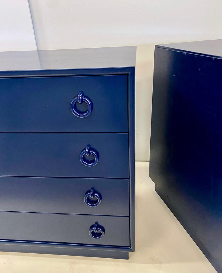 Pair Mid-Century Modern Chests in Blue Lacquer For Sale at 1stDibs