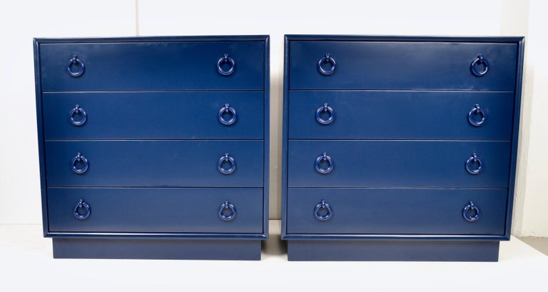 Pair Mid-Century Modern Chests in Blue Lacquer For Sale at 1stDibs