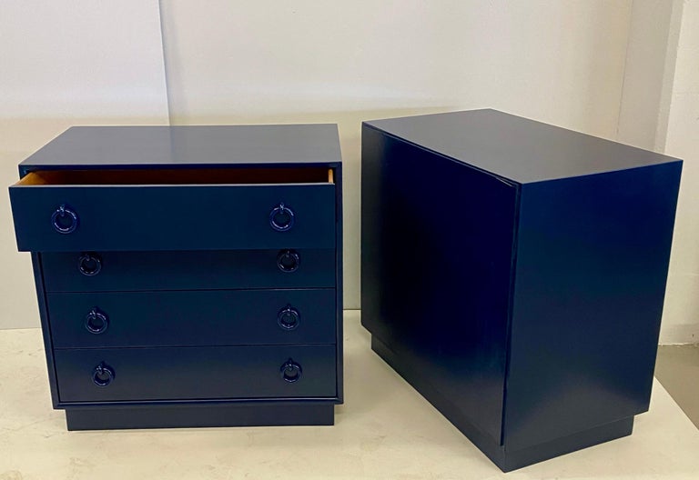 Pair Mid-Century Modern Chests in Blue Lacquer For Sale at 1stDibs