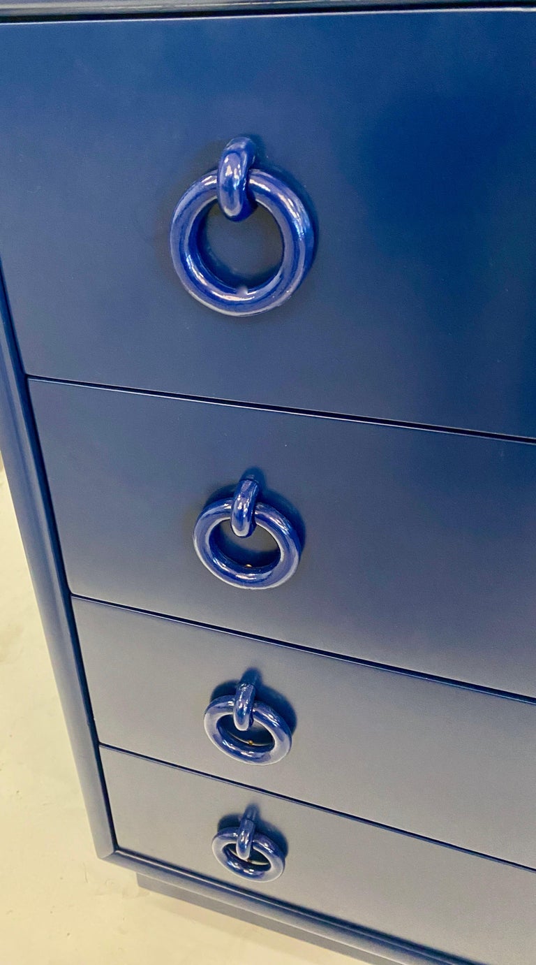 Pair Mid-Century Modern Chests in Blue Lacquer For Sale at 1stDibs