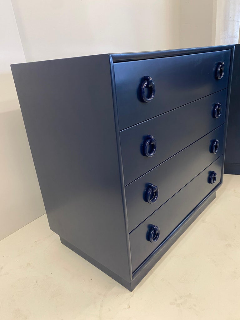 Pair Mid-Century Modern Chests in Blue Lacquer For Sale at 1stDibs
