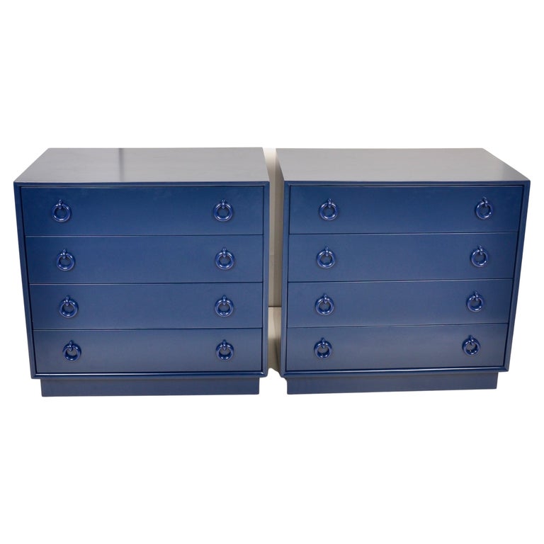 Pair Mid-Century Modern Chests in Blue Lacquer For Sale at 1stDibs