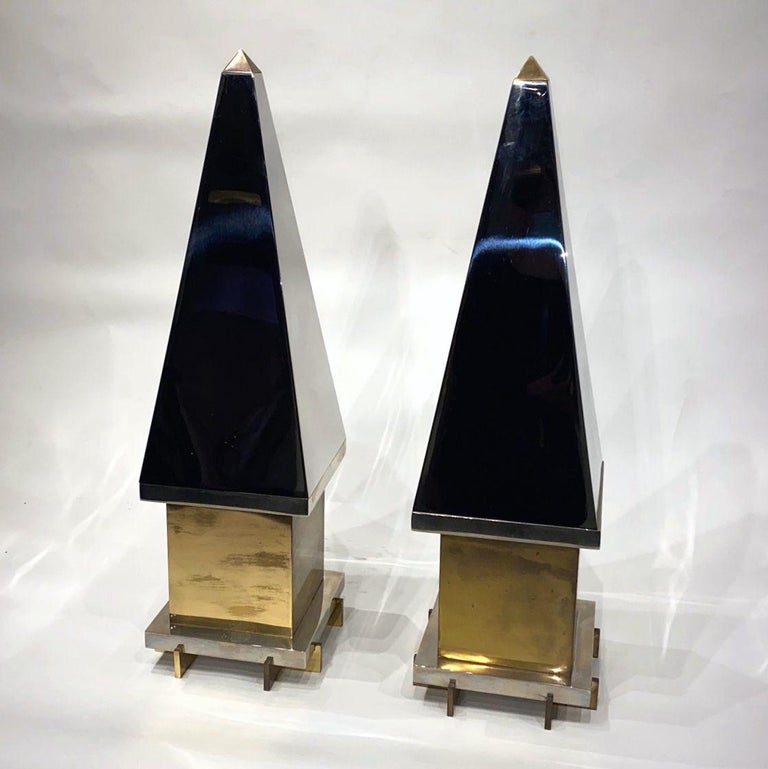 Pair of Mid-Century Modern Chrome-Plated Bronze Obelisks at 1stDibs