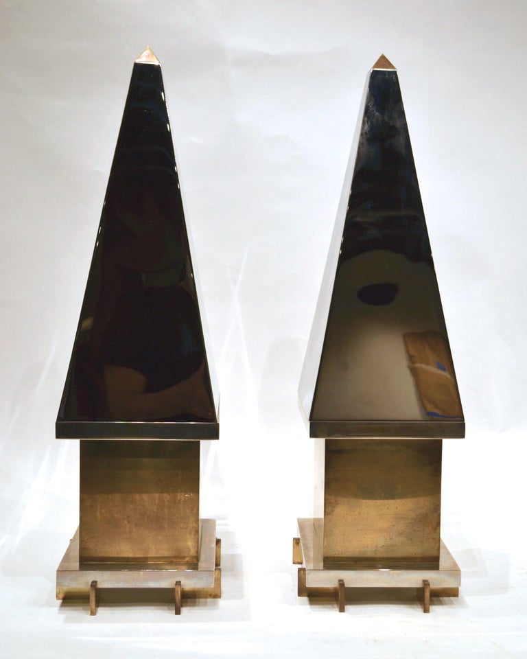 Pair of Mid-Century Modern Chrome-Plated Bronze Obelisks at 1stDibs