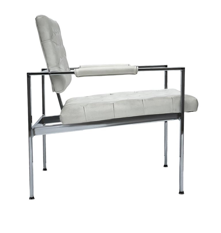 Pair Mid-Century Modern Chrome and White Tufted Lounge Chairs After ...