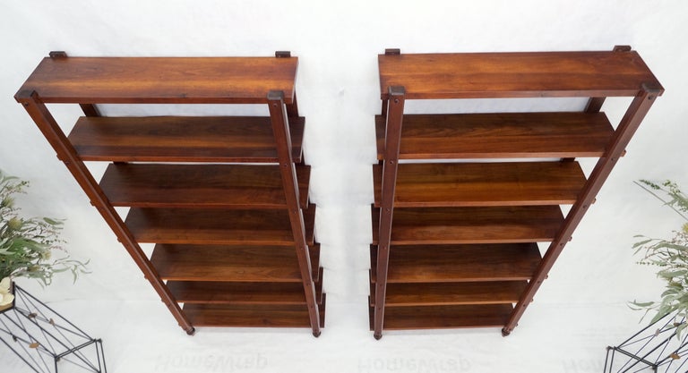 Pair Mid-Century Modern Solid Oiled Walnut Etageres Bookcases Wall ...
