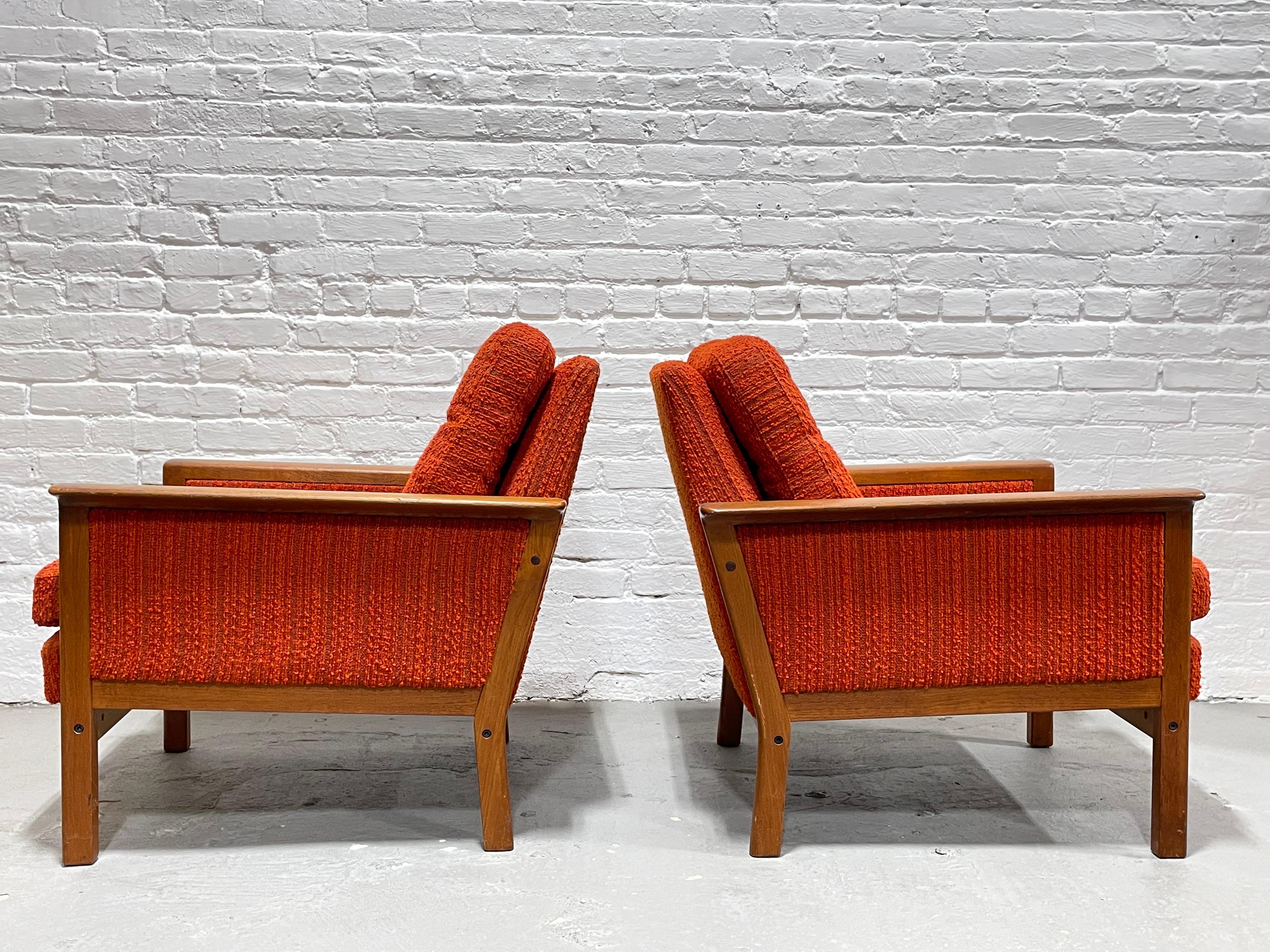Pair, Mid-Century Modern Tweed + Teak Lounge Chairs by Westnofa ...
