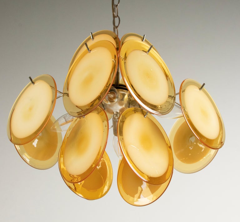 Pair Mid-Century Modern Vistosi Style Yellow Glass Murano Disk ...