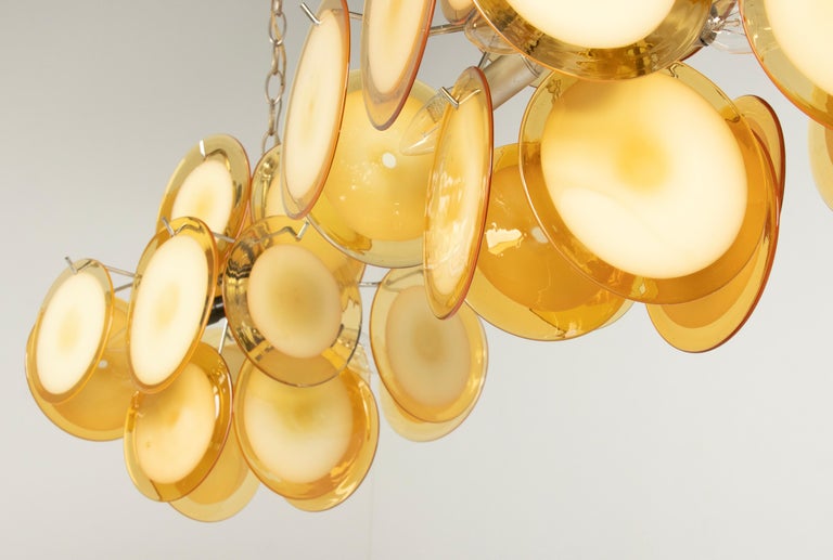 Pair Mid-Century Modern Vistosi Style Yellow Glass Murano Disk ...