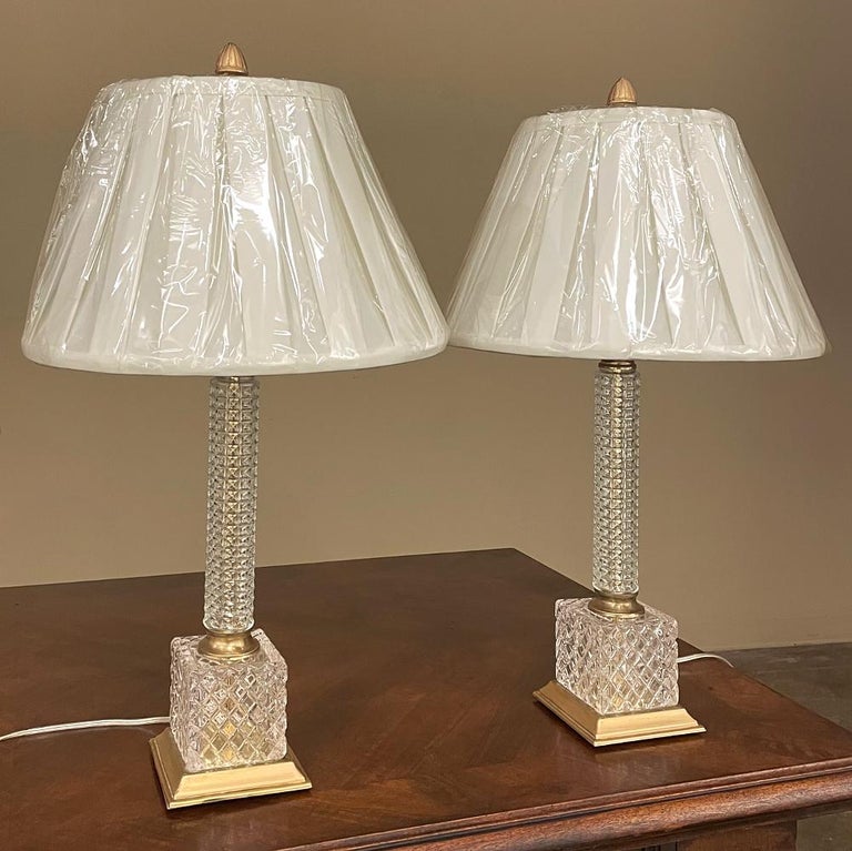Pair Mid-Century Neoclassical Cut Crystal and Brass Table Lamps For ...